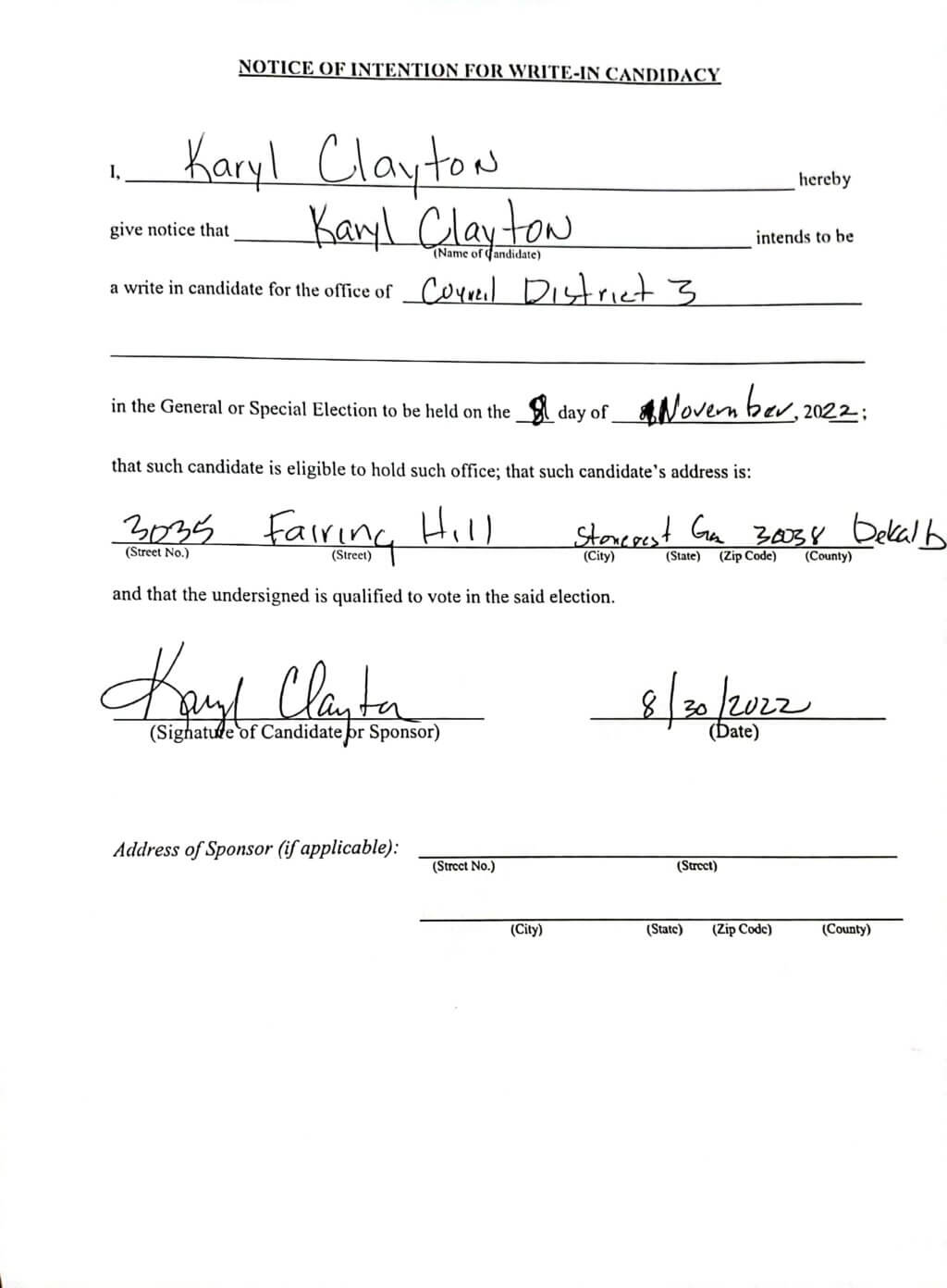 Notice of intention for write-in candidacy - On Common Ground News - 24 ...