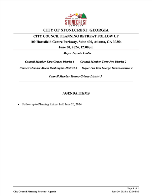 City of Stonecrest NOTICE – CIty Council Planning Retreat Follow Up ...